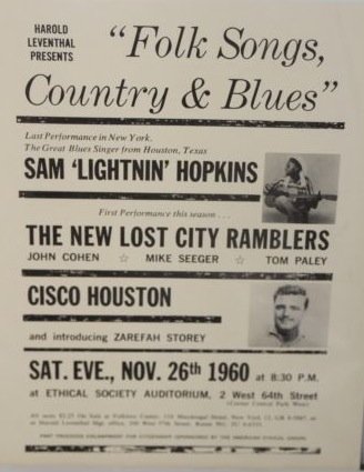 Handbill: Harold Leventhal Presents: Folksongs, Country & Blues With ...