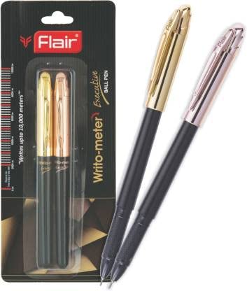 FLAIR Writometer Rose Gold & Gold Executive Ball Pens | 0.6 mm Tip Size ...