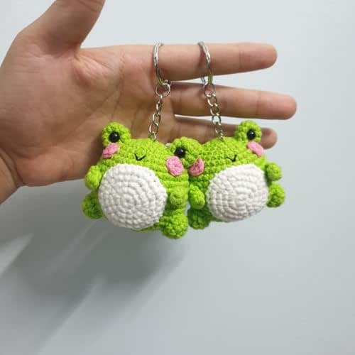 Amazon.com: Set of 2 Crochet Green Frog Keychains Handmade Crochet ...