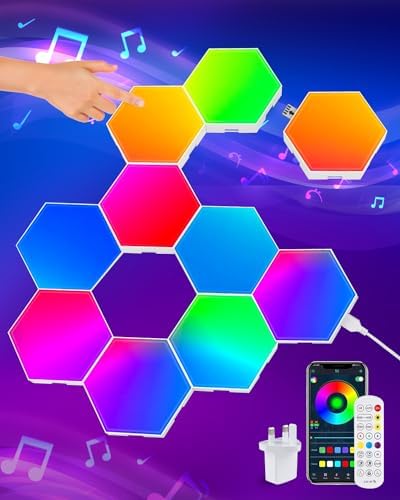 Hexagon LED Lights, 10 Pack RGB Led Hexagon Wall Lights Panels, Hex ...