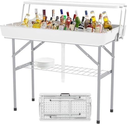 Amazon.com: KOTEK Folding Ice Cooler Table with Drain and Skirt ...