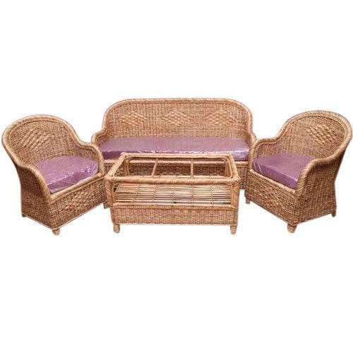 CRAFTCANE Brown Cane Sofa Set with Matching Table - Elegant Indoor ...