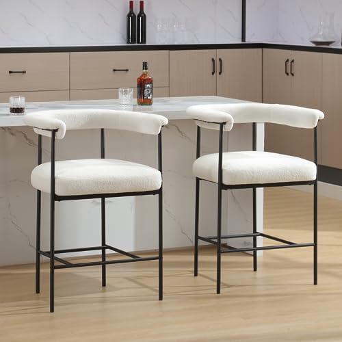 Amazon.com: LukeAlon Sherpa Counter Stools Set of 2, Upholstered 26 ...