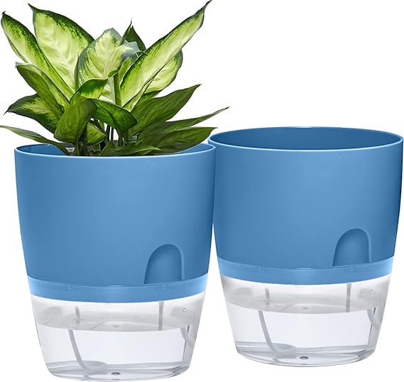 Combo of 2 Handy Blue Self-Watering Pots, Durable Plastic Pots, Indoor ...