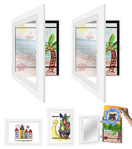Pack of 2 Art Photo Frames for Children, A4 Hinged Wooden Picture Frame ...