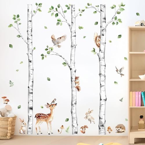Amazon.com: wondever Large Birch Tree Animals Wall Stickers Forest Owl ...