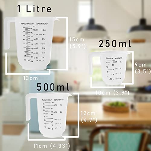 Plastic Lightweight Kitchen Measuring Jug Set of 3, Sturdy Hardwearing ...