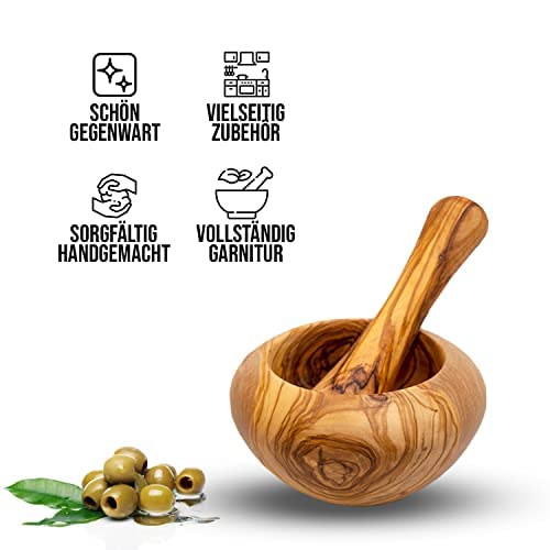 Mortar with Pestle Made of Olive Wood, Herb Mortar, Handmade with ...