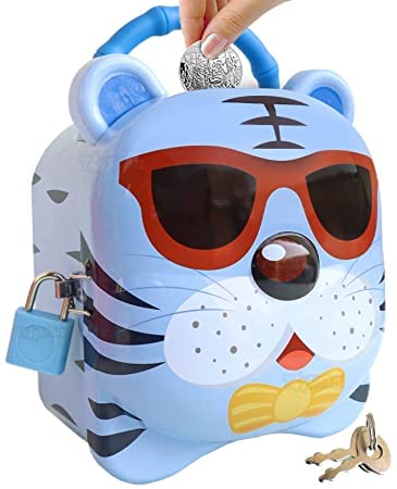 Mixncarry Tiger Coin Box for Kids with Lock and Key - Cartoon Toy Money ...