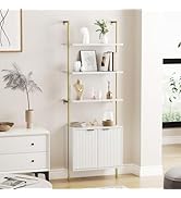 Amazon.com: Set of 2 Black & Gold Ladder Shelf with Storage Cabinet ...