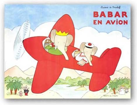 Amazon.com: Babar En Avion Art Print Poster By De Brunhoff, 31.5 " x 23 ...