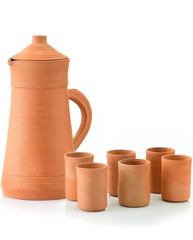 Buy Handmade Terracotta Water Jug -1 LTR with 6 Glass Set -150 Ml ...