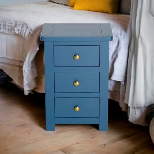 Blue Bedside Table 3 Drawer | Dark Blue Bedside Cabinet with 3 Drawers ...