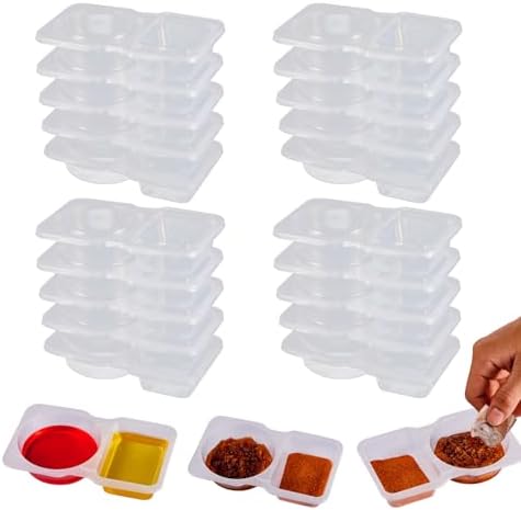 20 Sets Condiment Container with Lid, Disposable Double Compartment ...