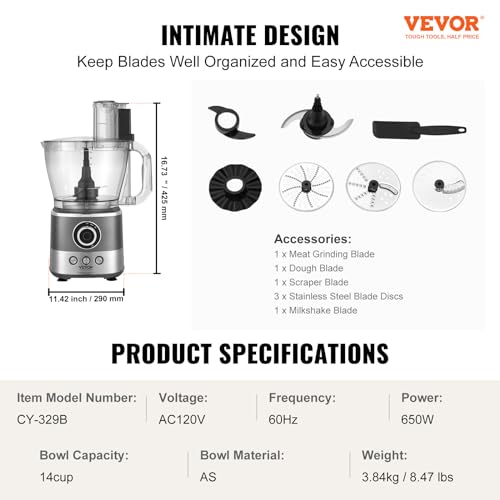 VEVOR Food Processor, 16 Cup Electric Vegetable Chopper with 3 Auto-iQ ...