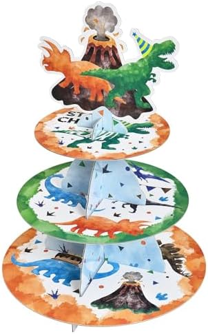 Amazon.com | Censen 3 Tier Dinosaur Cupcake Stand Party Decorations 24 ...