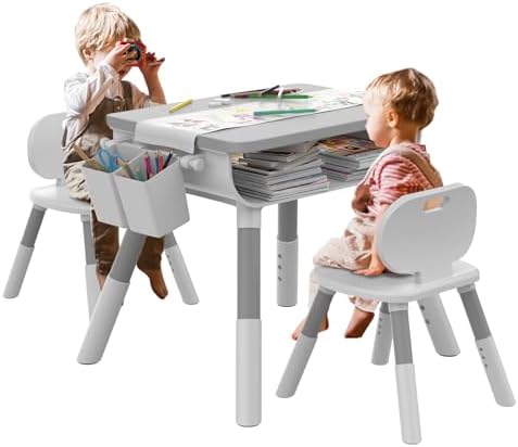 Amazon.com: Bodreaming Kids Table and Chair Set, Adjustable Height ...