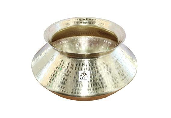 Buy MUKE Handmade Hammered Polished Pure Brass Water Pot Degchi Handi ...