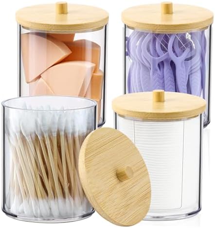 Miiepls Pack of 4 Cotton Buds Holder, Cotton Pad Dispenser, Transparent ...