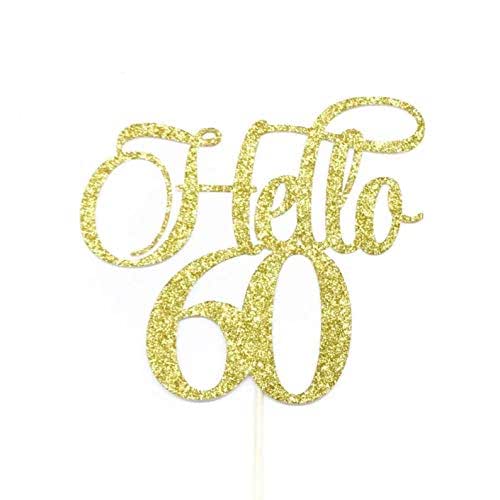 Amazon.com: Atelier Elegance Hello 60 Cake Topper, 60 Cake Topper, 60th ...