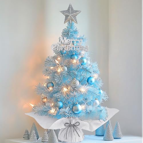 Amazon.com: Plcnn 23.6in Blue Christmas Tree Tabletop Christmas Tree ...