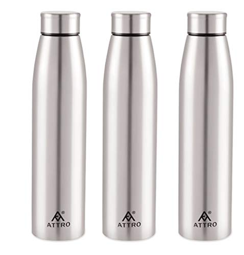 ATTRO Sleek Stainless Steel Water Bottle,Set of 3,1000 ml,Silver ...