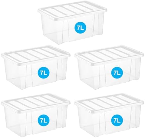 RelianceUK 7L Storage Boxes With Lids | Pack of 5 | Clear Plastic Box ...