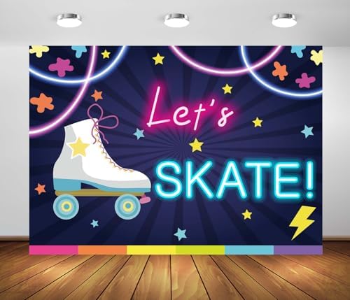 Amazon.com : BELECO 10x6.5ft Fabric Let's Skate Backdrop Skate Shoes ...