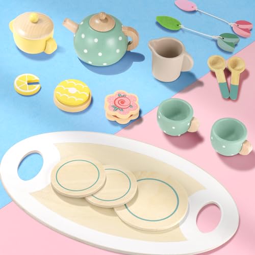 Snapklik.com : Wooden Tea Set For Little Girls,Wooden Toys Toddler Tea ...