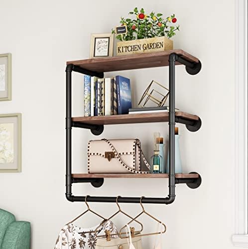 Amazon.com: HOMEKAYT Industrial Pipe Shelving Wall Mounted Rustic Wood ...