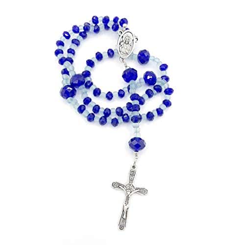 Amazon.com: Rosary Necklace Beaded Chain - Blue Crystals : Handmade ...