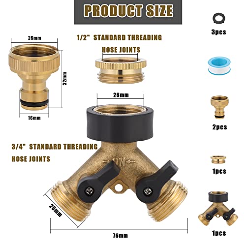 Fippy 2 Way Tap Adaptor Garden Hose Splitter, Y Valve Solid Brass Tap ...