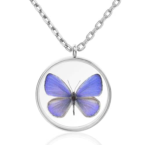 Amazon.com: Blue Butterfly Locket Pendant Necklace, Real Floating ...