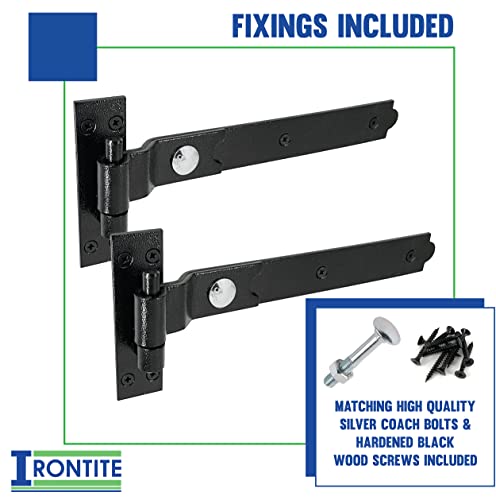 IRONTITE Cranked Black Gate Hinges Heavy Duty 300mm (12″), Hook and ...