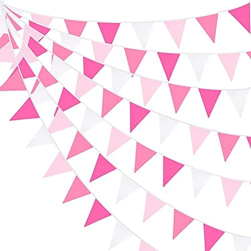 ADQUATOR 20m 52pcs Rose Gold Pink and White Pennant Bunting,Polyester ...