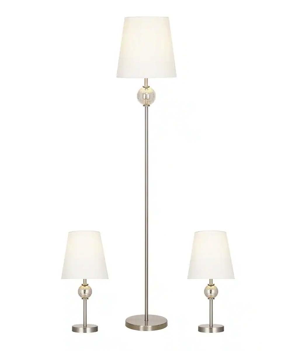 Catalina Modern Classic 3-Piece Floor and Table Lamp Combo Set, Brushed ...