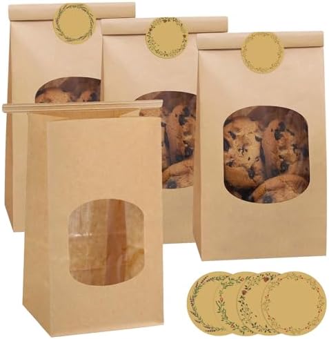 Small Biscuit Bags with Window, Brown Paper Bags with Sealing Clips ...