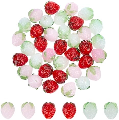 Amazon.com: NBEADS 36 Pcs 3 Color Strawberry Glass Beads, 15mm Handmade ...