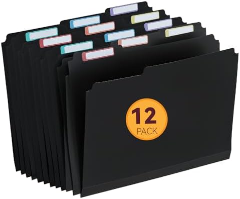 Amazon.com : CreaNex Plastic File Folders, 12 Pack, Black Manila ...