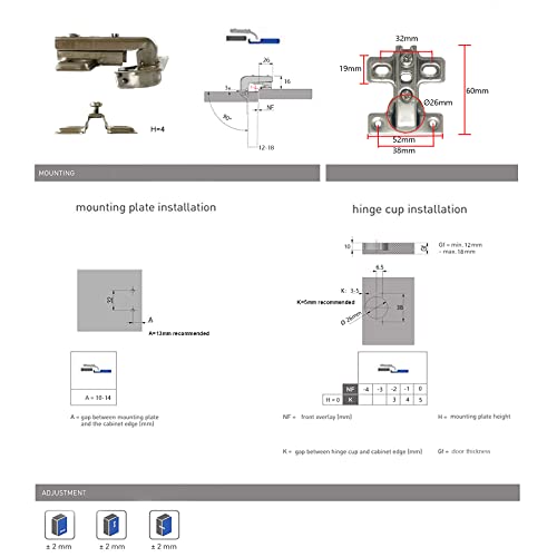 LIKERAINY 90Deg Short-arm Inset Blind Corner Hinge 26mm H4 Without ...