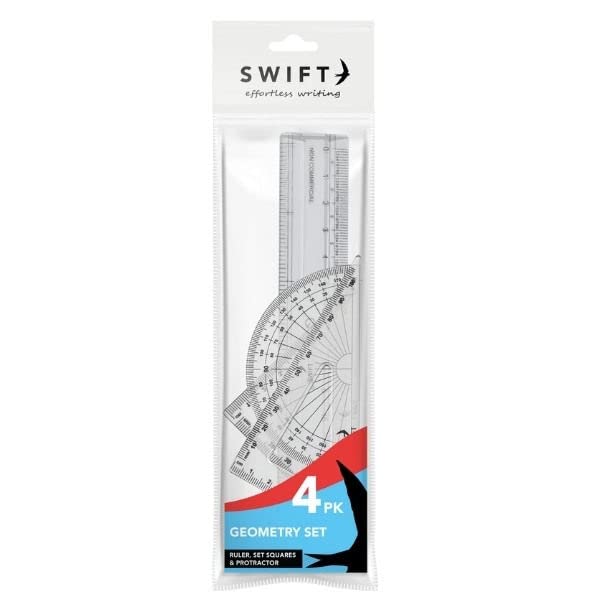 GEOMETRY SET - 4 Piece Exam Maths Pack School Uni Office Measure ...