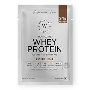 Buy Wellbeing Nutrition Whey Protein Isolate & Concentrate 35g sachet Swiss Chocolate | 24g ...
