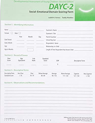 Amazon.com: DAYC-2 Social-Emotional Domain Scoring Forms (25) : Office ...