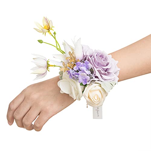 Ling's Moment Wrist Corsages for Wedding(Set of 6), Lilac Corsages for ...