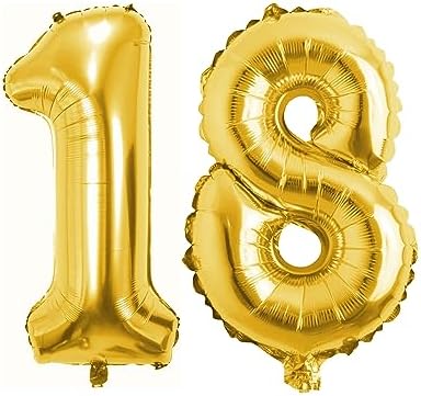Buy Just Party Gold Number 18 16-Inch Foil Balloons Golden Celebrate ...