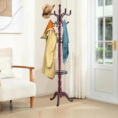 Amazon.com: Zacammy Wood Coat Rack Freestanding, Natural Coats Tree ...