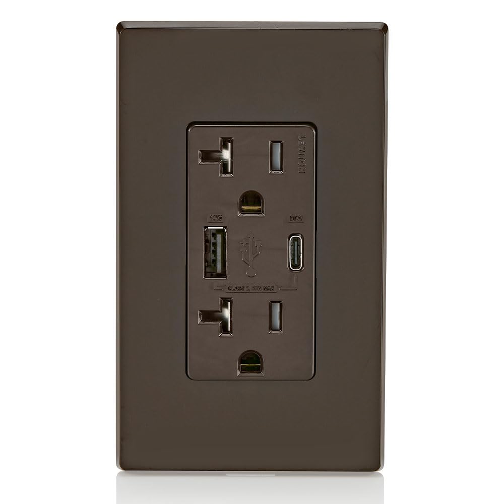 Amazon.com: Leviton T5834-B 60W (20V@2.5A+ 5V@2A) USB Dual Type A/Type ...