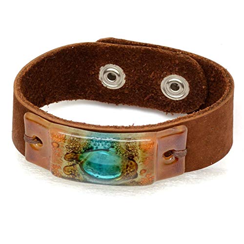 Amazon.com: Fair Trade Fused Glass & Suede Leather Snap Cuff in Aqua ...