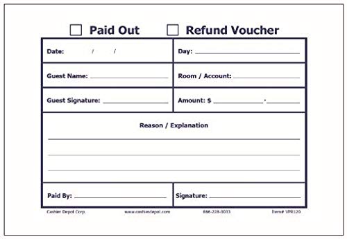 Cashier Depot Hotels/Motels Front Desk (Paid Out/Refund) Vouchers, 500 ...