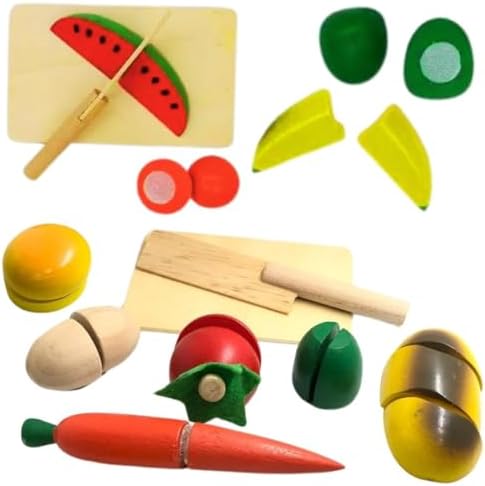 Buy PLUSPOINT Wooden Food Cutting 14 pcs Play Food Toy for Kids Kitchen ...